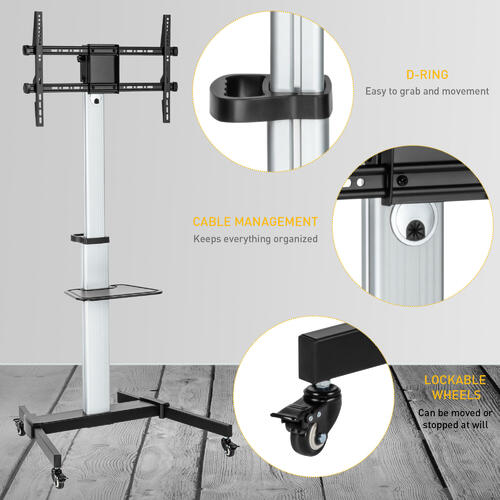 Mobile Height Adjustment Aluminum TV Cart for Max 86" TV Screen ...