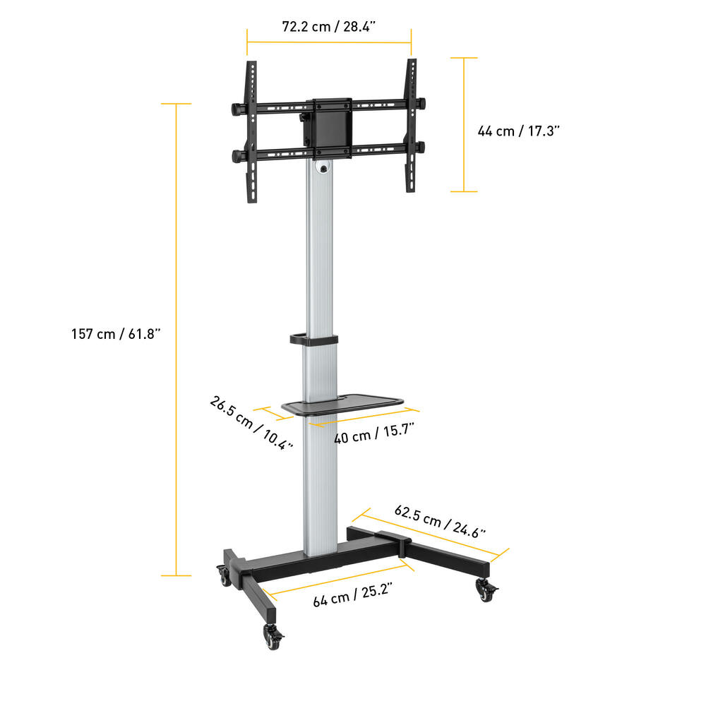 Mobile Height Adjustment Aluminum TV Cart for Max 86" TV Screen ...