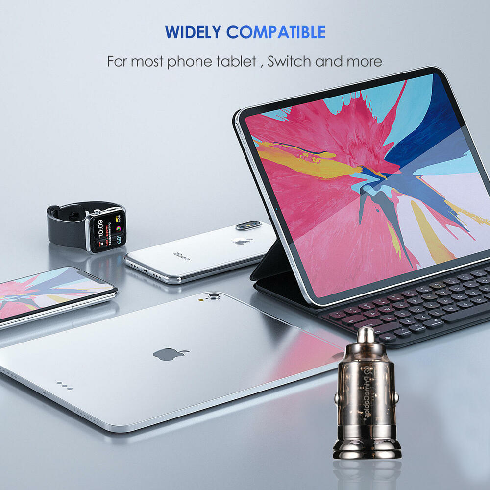 Transparent Dual-Port Mini Car Charger USB A + C Support QC & PD ...