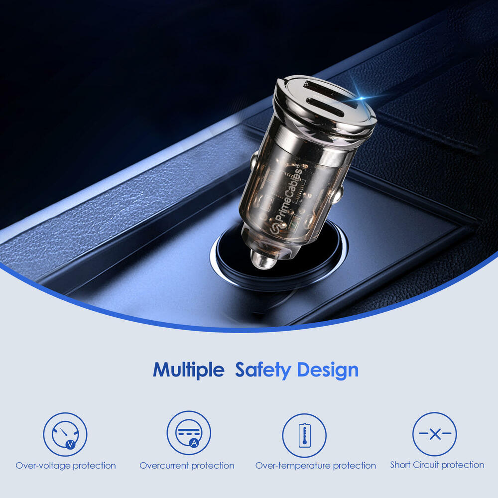 Transparent Dual-Port Mini Car Charger USB A + C Support QC & PD ...