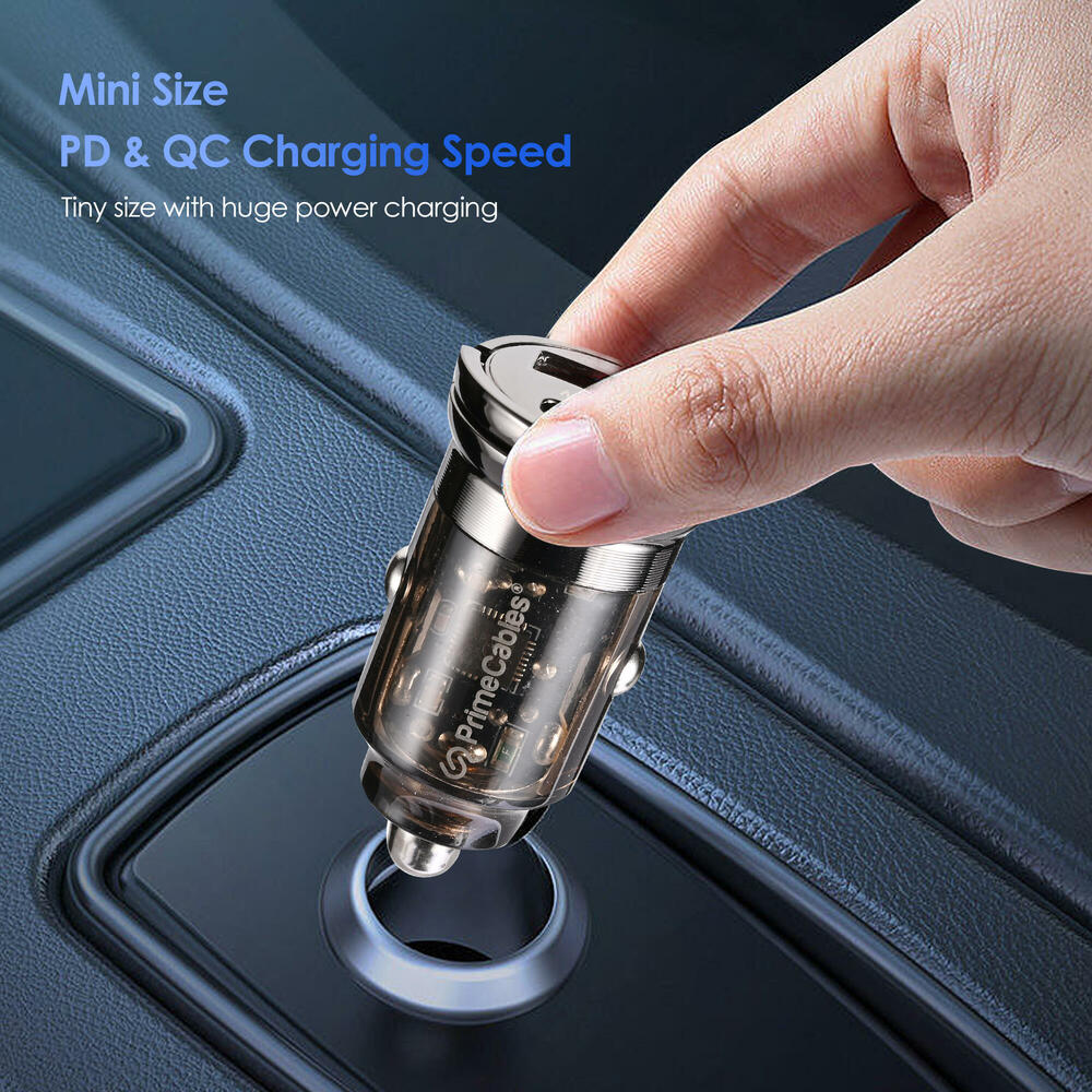 Transparent Dual-Port Mini Car Charger USB A + C Support QC & PD ...