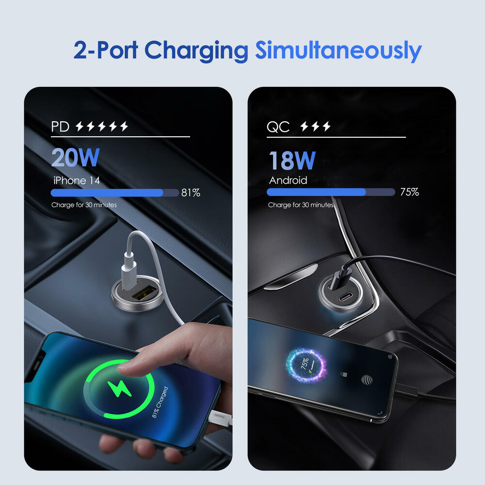 Aluminum Dual-Port Mini Car Charger USB A+C Support QC & PD Charging ...