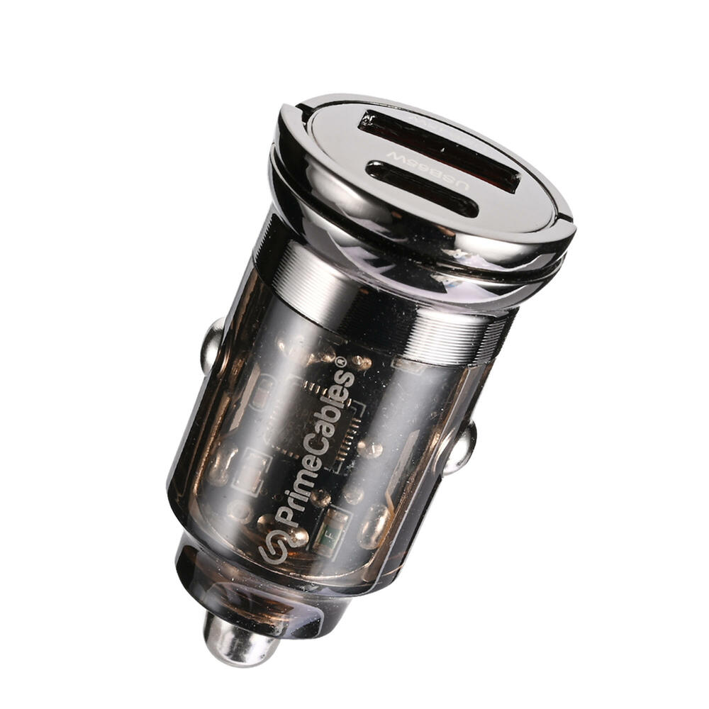 Transparent Dual-Port Mini Car Charger USB A + C Support QC & PD ...