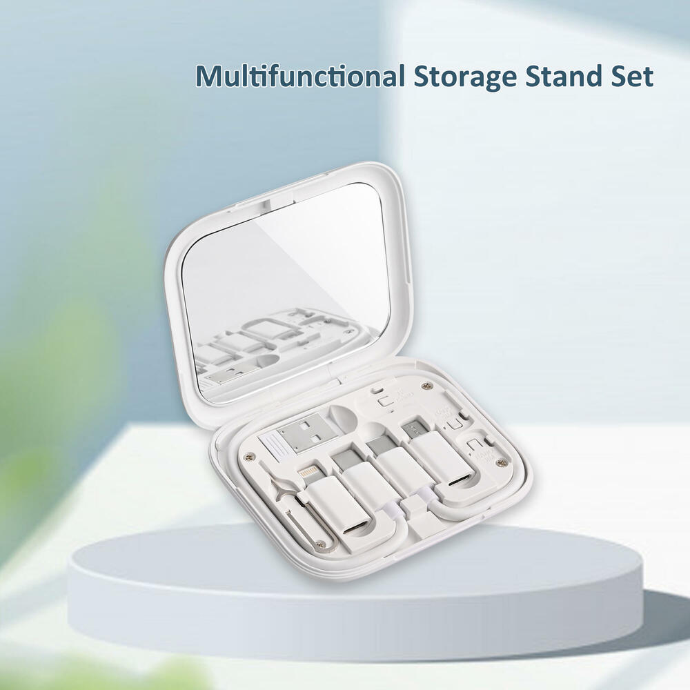 Travel USB Adapter Cable Conversion Storage Box with Makeup Mirror and ...