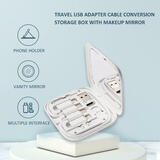 Travel USB Adapter Cable Conversion Storage Box with Makeup Mirror and ...