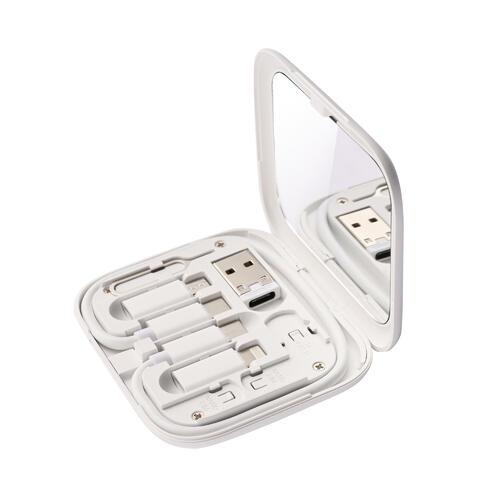 Travel USB Adapter Cable Conversion Storage Box with Makeup Mirror and ...