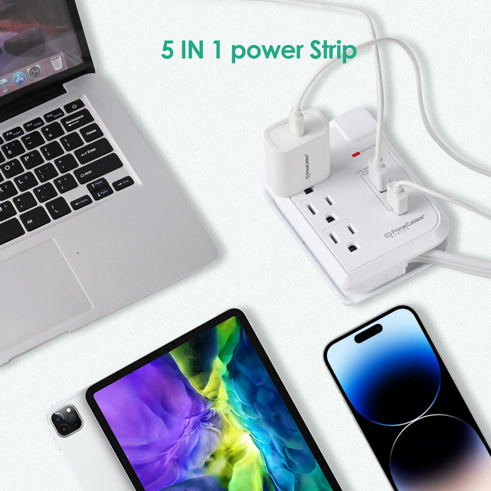 Compact Surge Protector Power Strip - 3 AC Outlets, 2 USB-A Ports