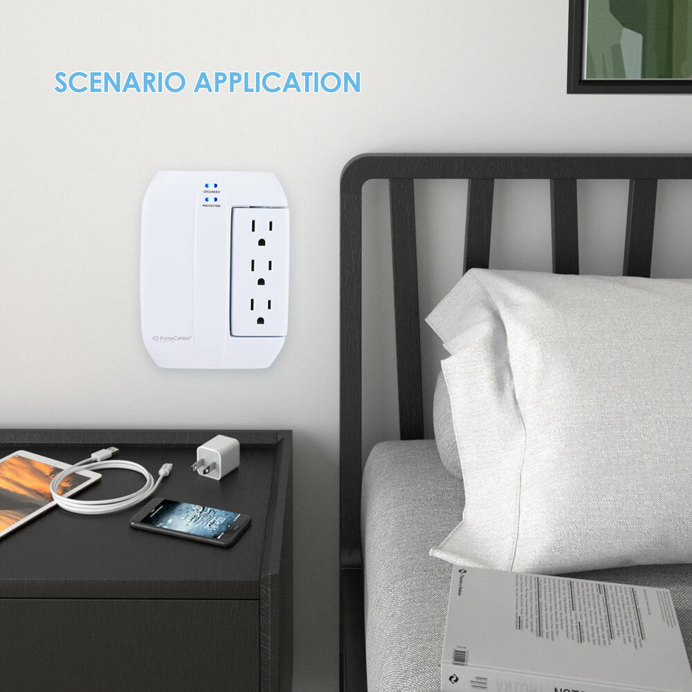 6-Outlet Wall Mounted Swivel Surge Protector - PrimeCables