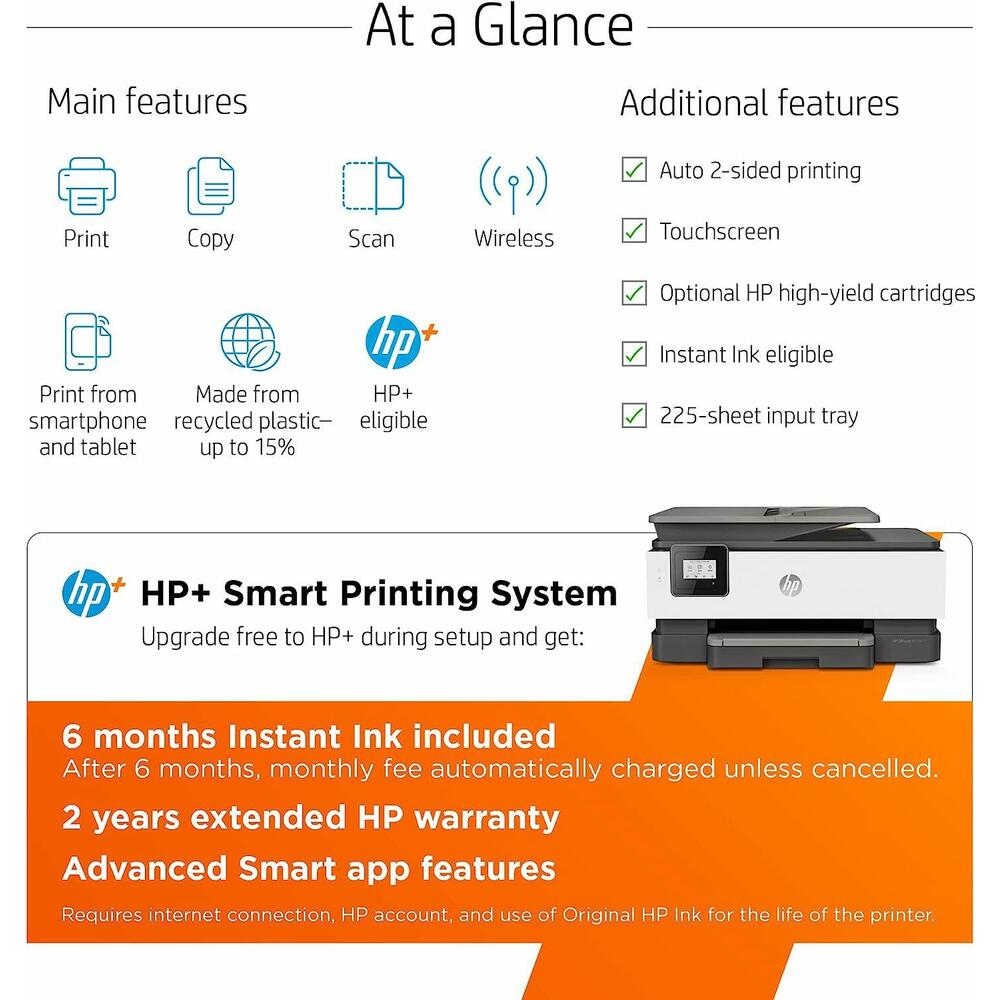 HP OfficeJet 8015e Wireless All-In-One Color Inkjet Printer with Bonus ...