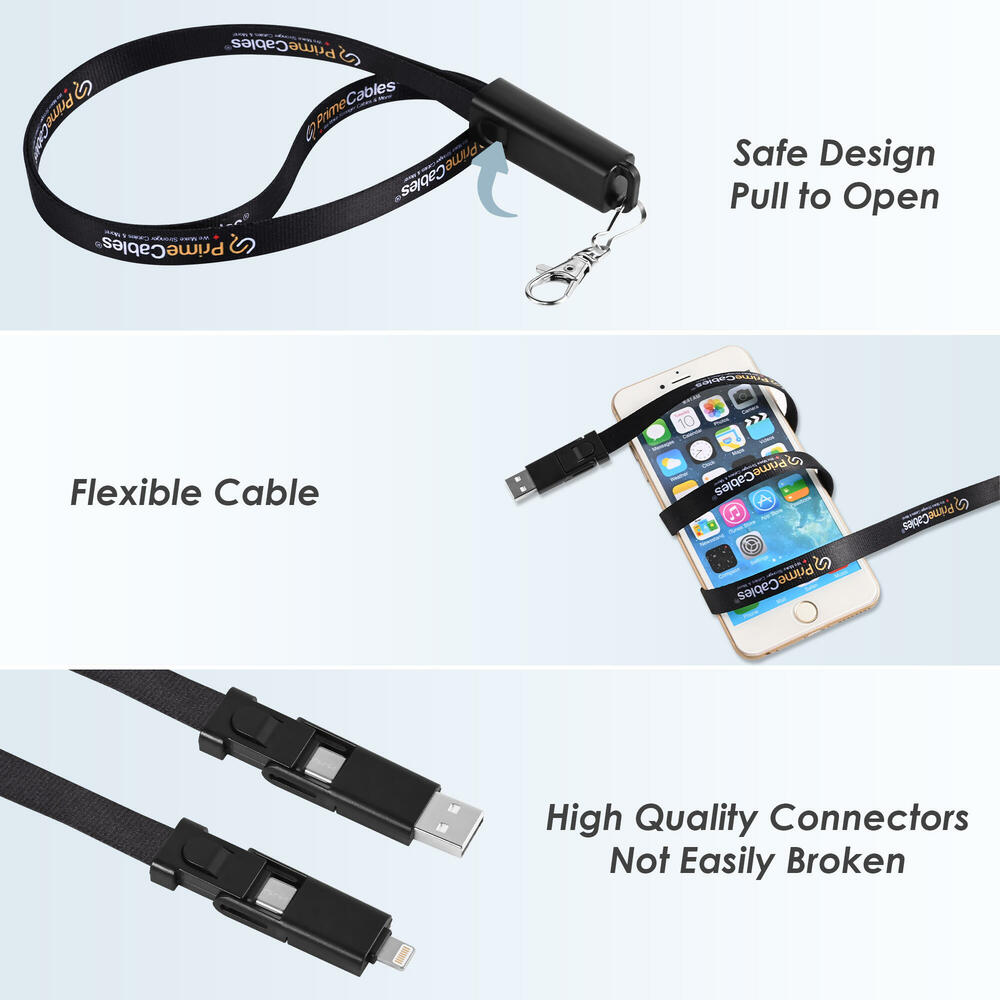 4 in 1 Nylon Lanyard USB Charging Cable (Type-C+USB-A to Type-C ...