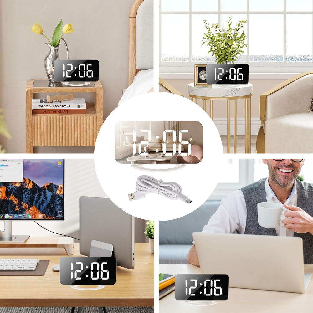Digital Alarm Clock,Large LED Mirror Display, USB Charging Ports ...