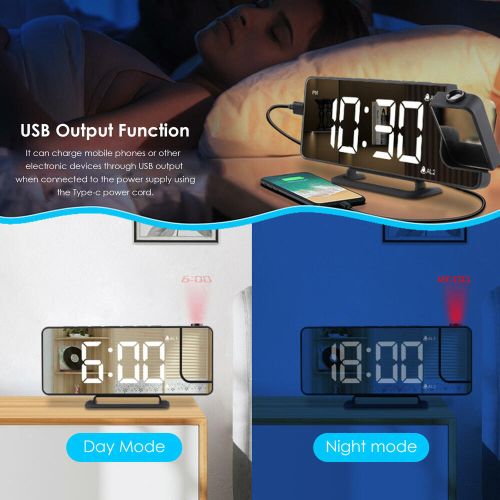 Digital Vibration & Alarm Clock with Projector, Mirror Alarm Clock with ...