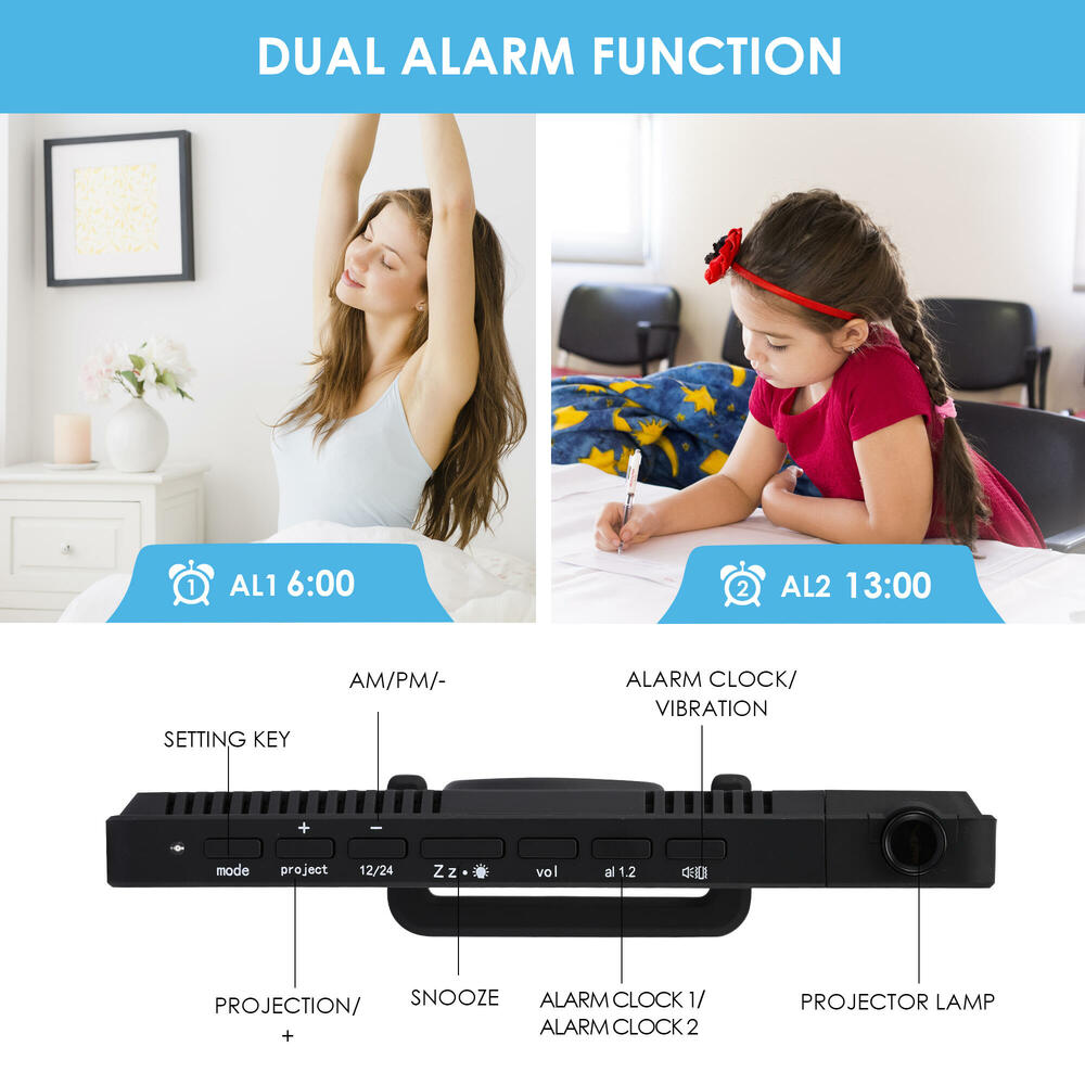 Digital Vibration & Alarm Clock with Projector, Mirror Alarm Clock with ...