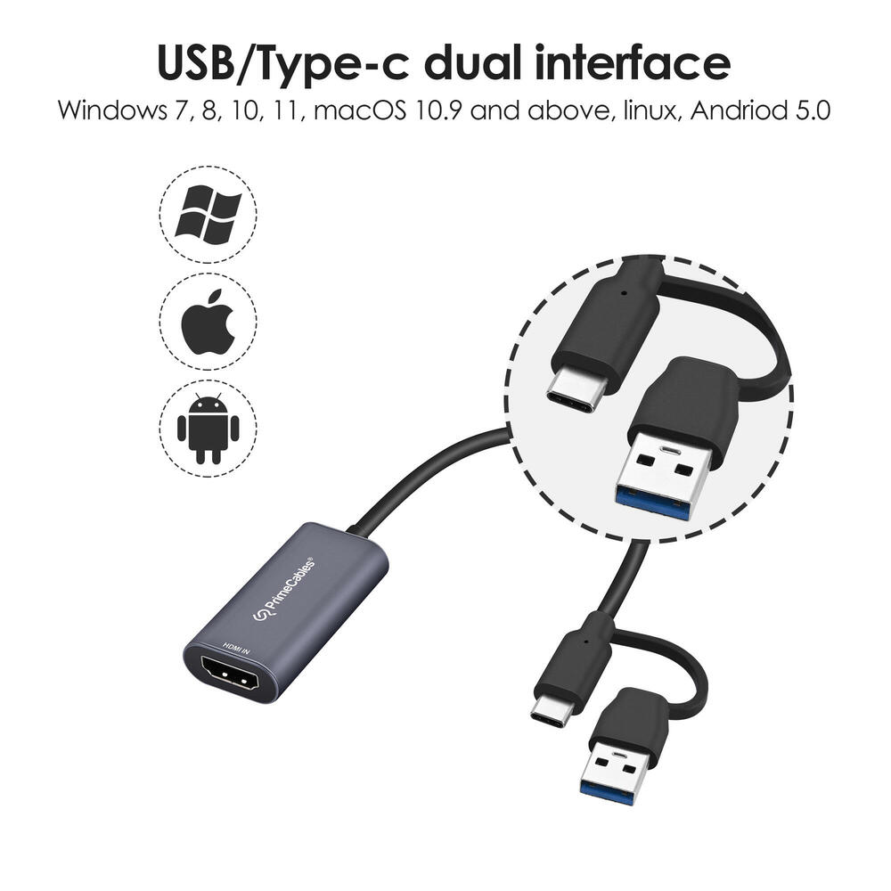 HDMI to USB C/USB A Audio Video Capture Card 1080P@60HZ - PrimeCables®
