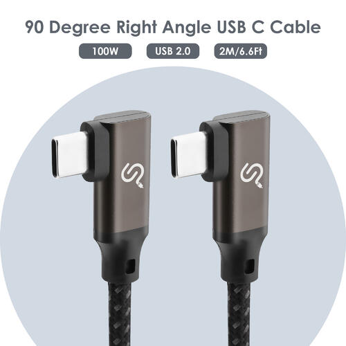 100W 90 Degree Right Angle USB C Fast Charging Nylon Braided Cable, 2M ...
