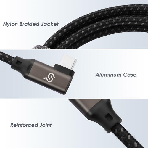 100W 90 Degree Right Angle USB C Fast Charging Nylon Braided Cable, 2M ...