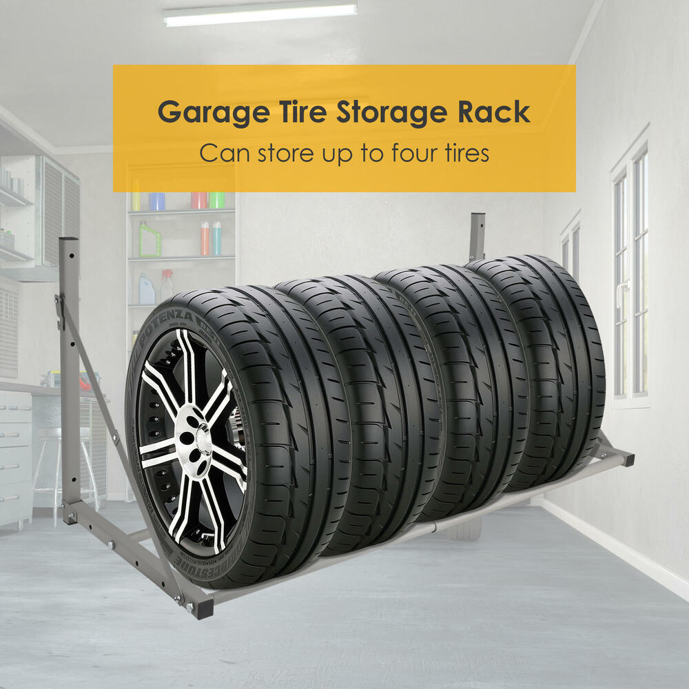 Foldable and Adjustable Wall Mount Garage Tire Storage Rack, 330lbs ...