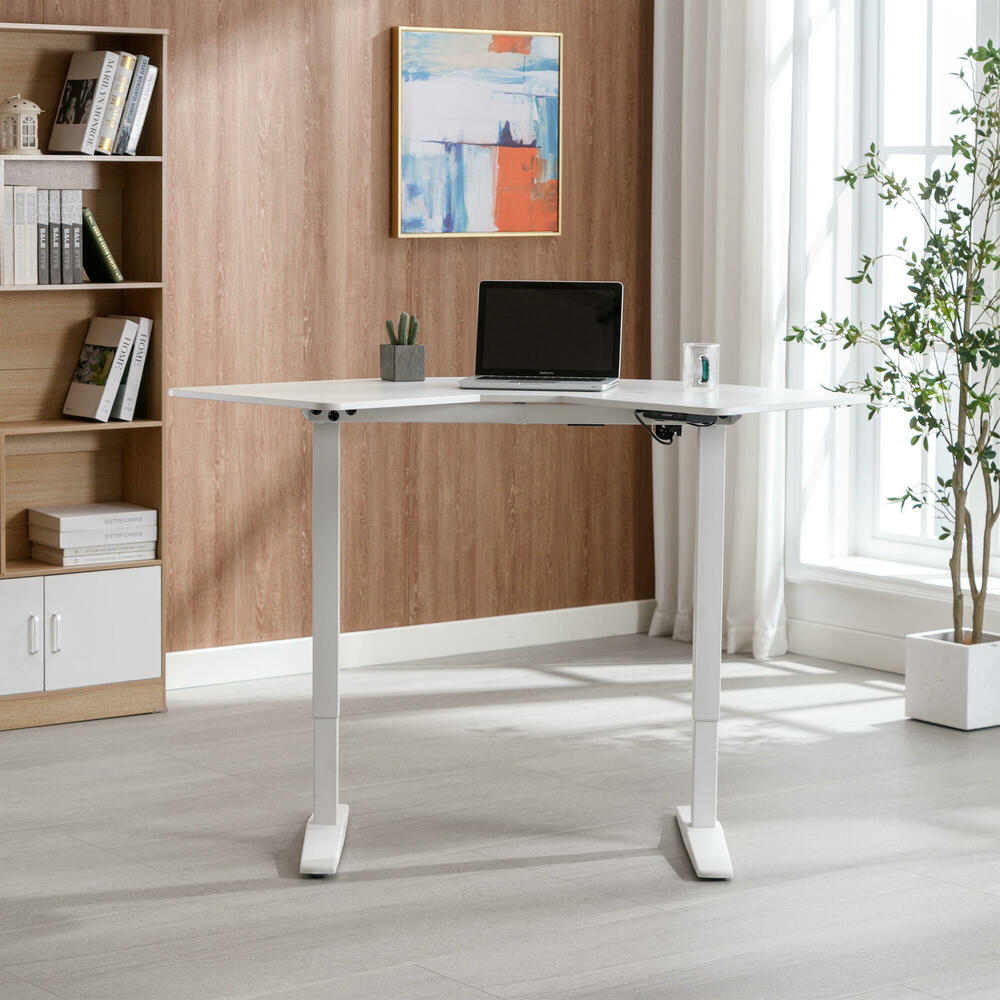 Sit Stand Corner Desk L-Shaped Electric Height Adjustable Standing Desk ...