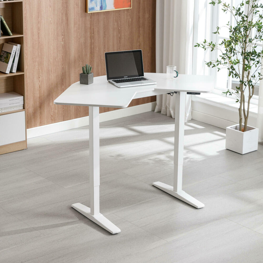 Sit Stand Corner Desk L-Shaped Electric Height Adjustable Standing Desk ...