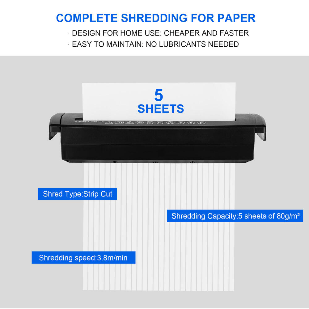 Portable Paper Shredder, 5-Sheet Strip Cut Shredder with Extendable Arm ...