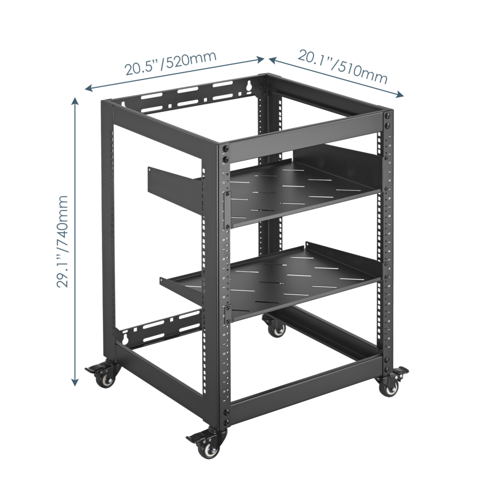 15U/12U Capacity Open Frame Server Rack with Wheels for 19" Networking ...