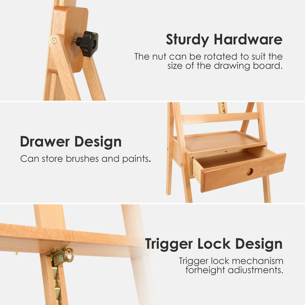 Beechwood Versatile H-Frame Studio Easels with Drawer
