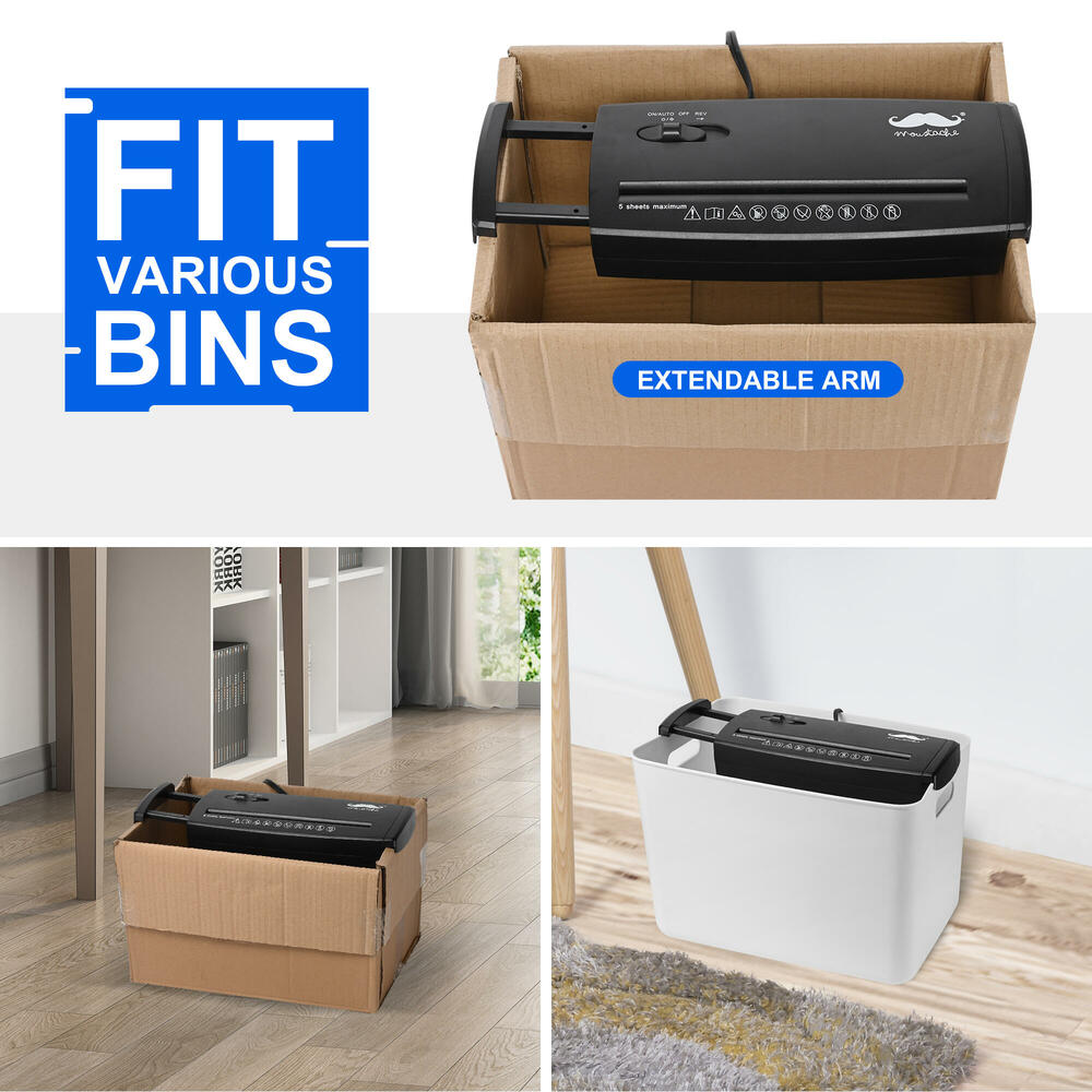 Portable Paper Shredder, 5-Sheet Strip Cut Shredder with Extendable Arm ...