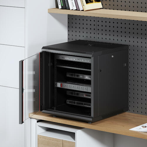 12U Server Rack Cabinet with PDU and Glass Lock Door