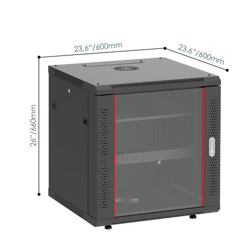 12U Server Rack Cabinet with PDU and Glass Lock Door