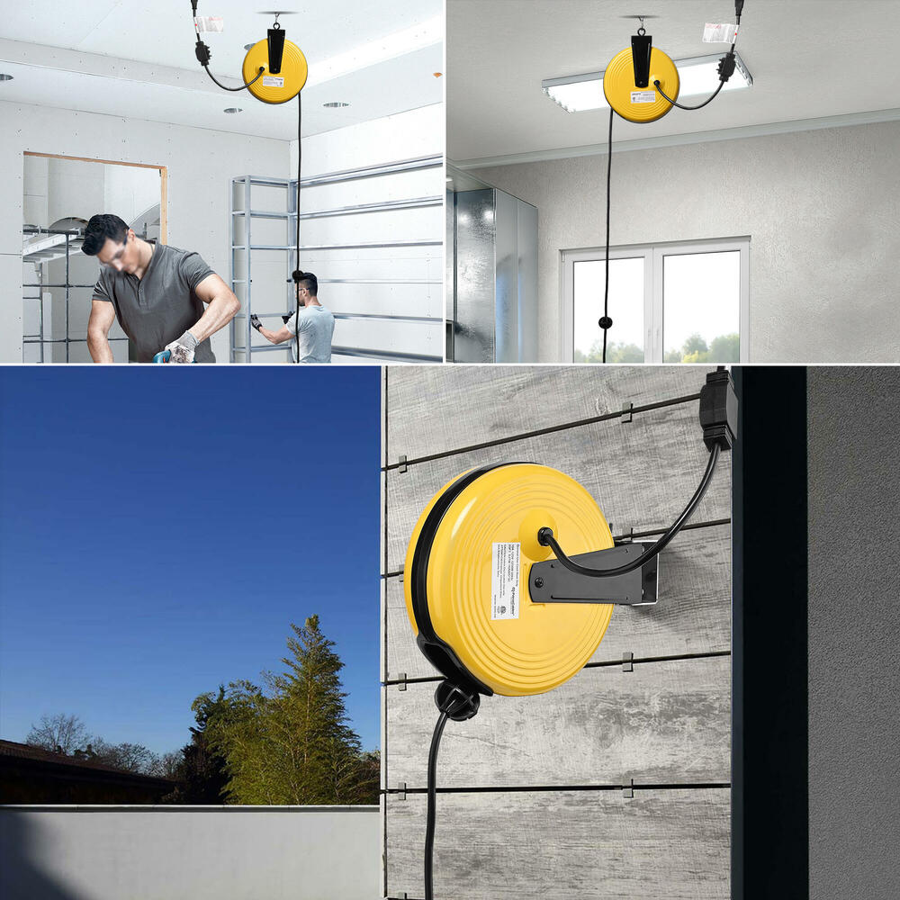 Enrouleur de rallonge rétractable de 25 pieds, SJTW 16 AWG/3C, 10A/1250W - PrimeCables®