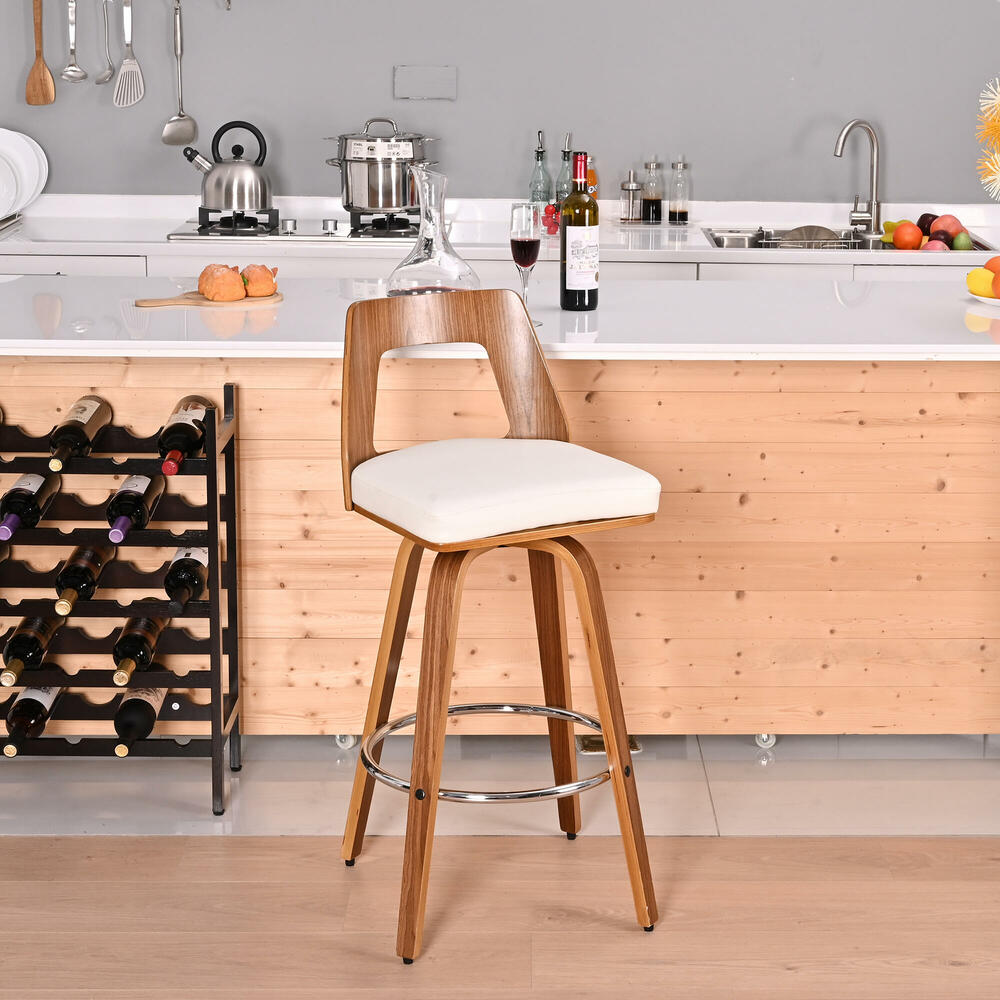 28.5" Retro Wood 360° Swivel Counter Stools with Back & Foot Ring, 2 ...