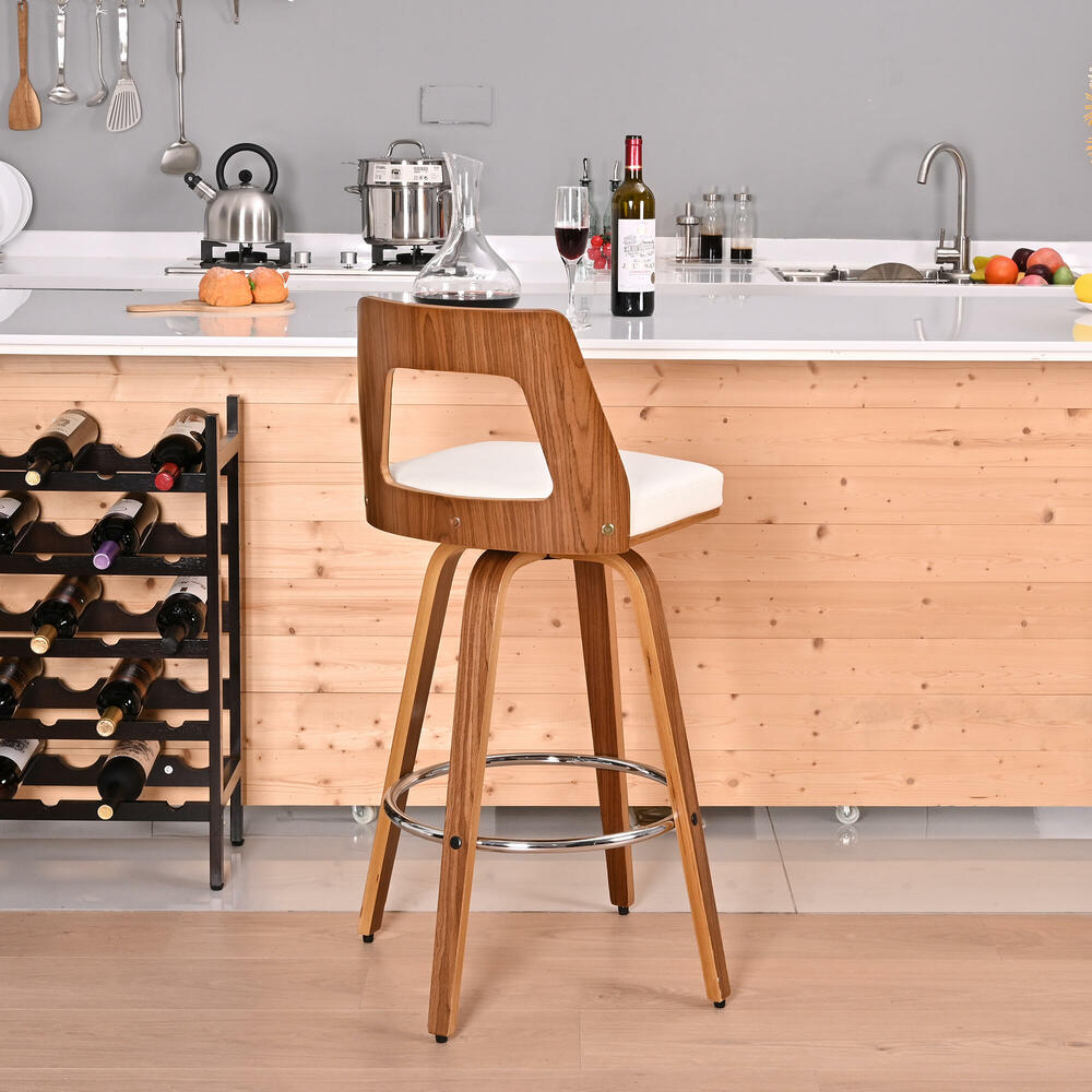 28.5" Retro Wood 360° Swivel Counter Stools with Back & Foot Ring, 2 ...
