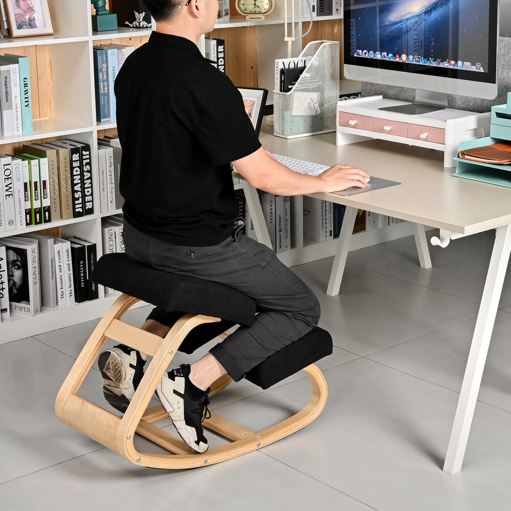 Rocking Wooden Kneeling Chair Ergonomic Wood Knee Stool - Moustache®