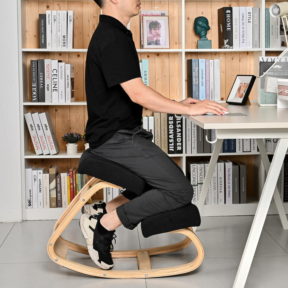 Rocking Wooden Kneeling Chair Ergonomic Wood Knee Stool - Moustache®