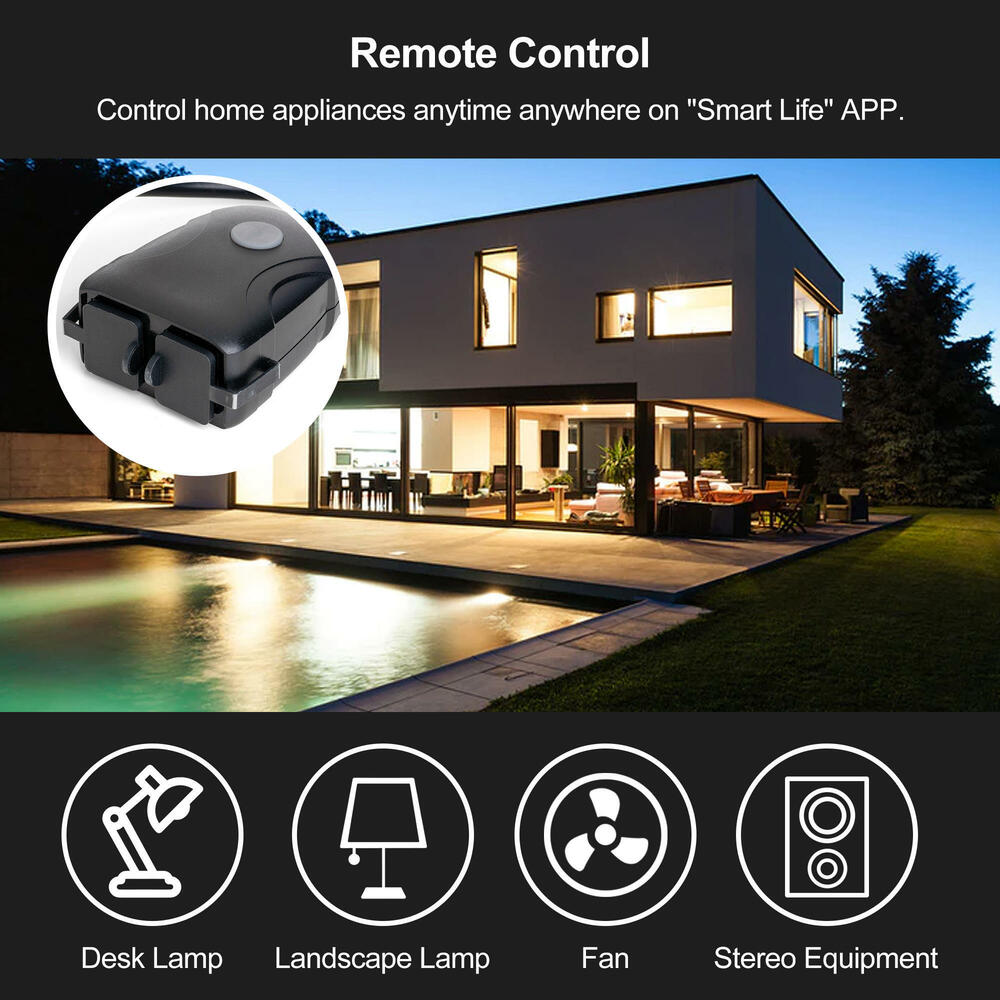 2-Outlet Outdoor Wi-Fi Smart Socket with Timer, Compatible with Alexa ...