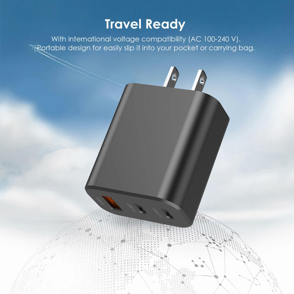 30W Ultra Compact GaN III USB Charger, 3 Port Fast Charging Block 2 USB ...