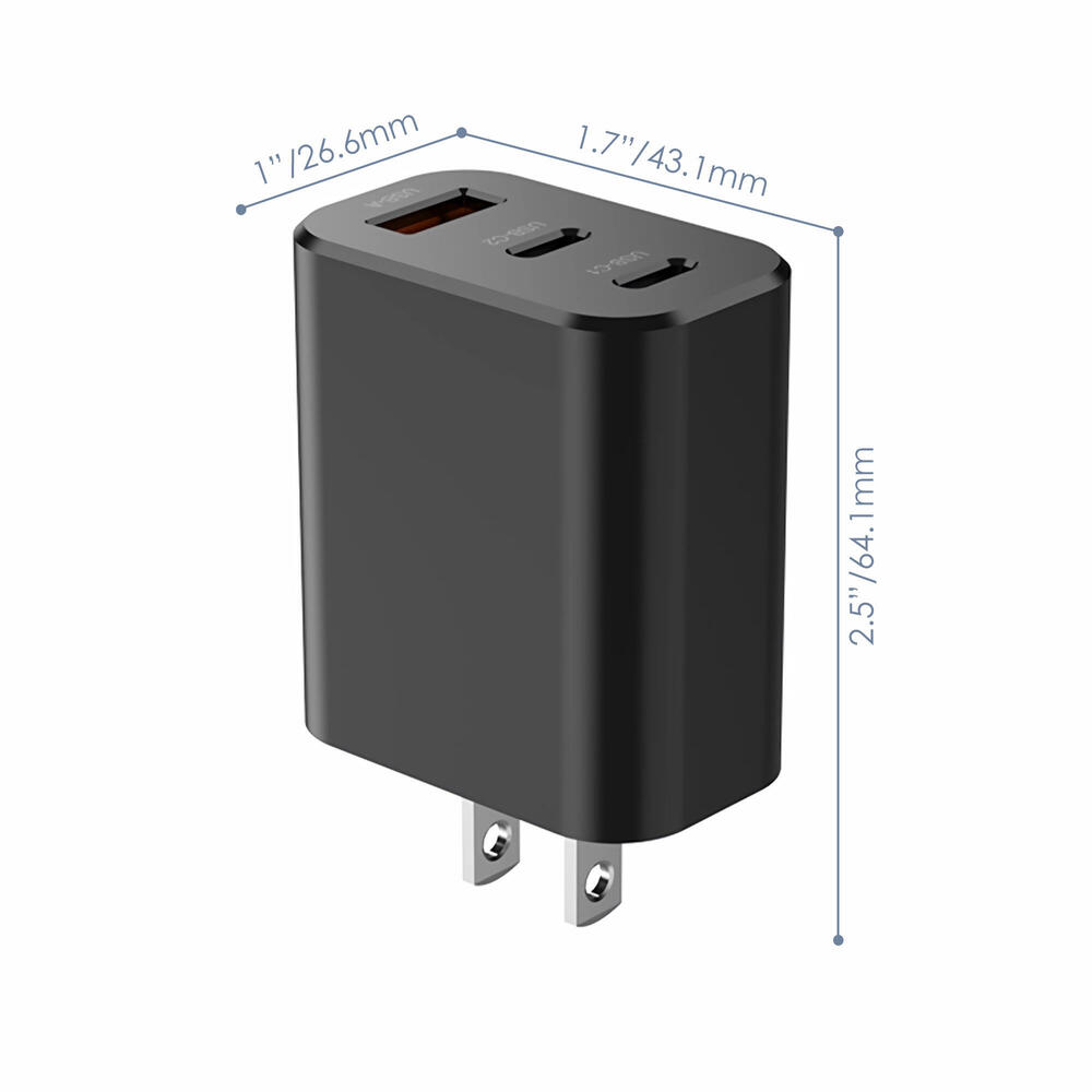 30W Ultra Compact GaN III USB Charger, 3 Port Fast Charging Block 2 USB-C + 1 USB-A - PrimeCables®