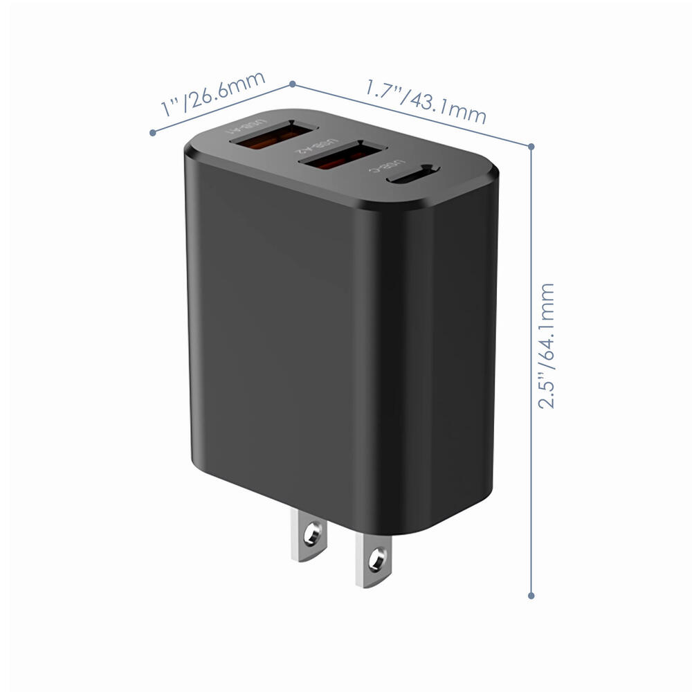 30W GaN USB Charger with 2 USB-A and 1 USB-C Ports