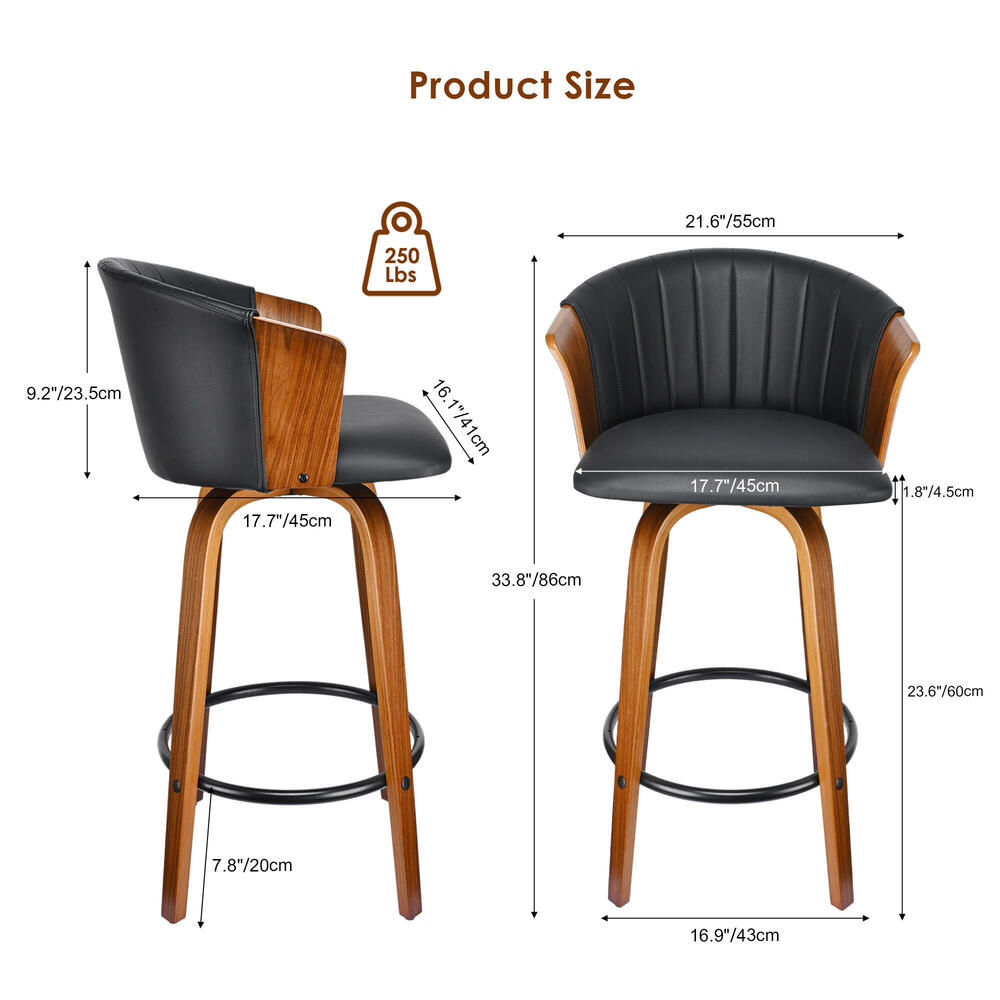 Tabourets de bar pivotants en bois Moustache - Lot de 2