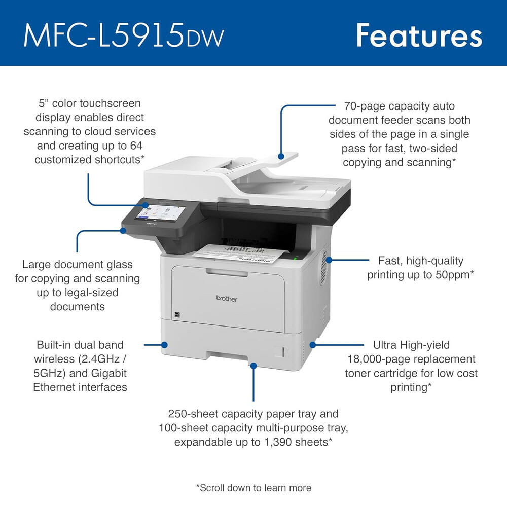 Brother MFC-L5915DW Wireless Business Monochrome Laser All-in-One Printer