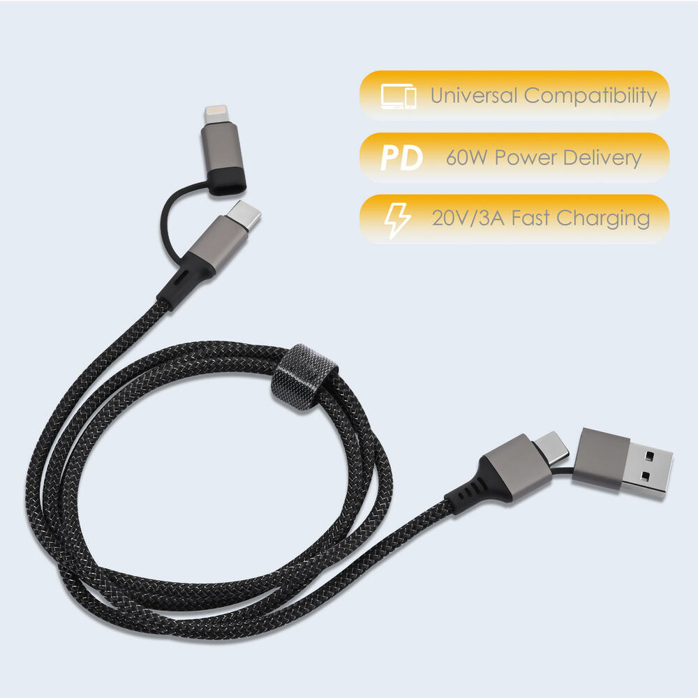 4-in-1 3A USB-C/USB-A to USB-C/Lightning Fast Charging Cable PD 60W ...