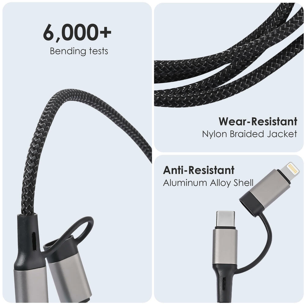 4-in-1 3A USB-C/USB-A to USB-C/Lightning Fast Charging Cable PD 60W ...