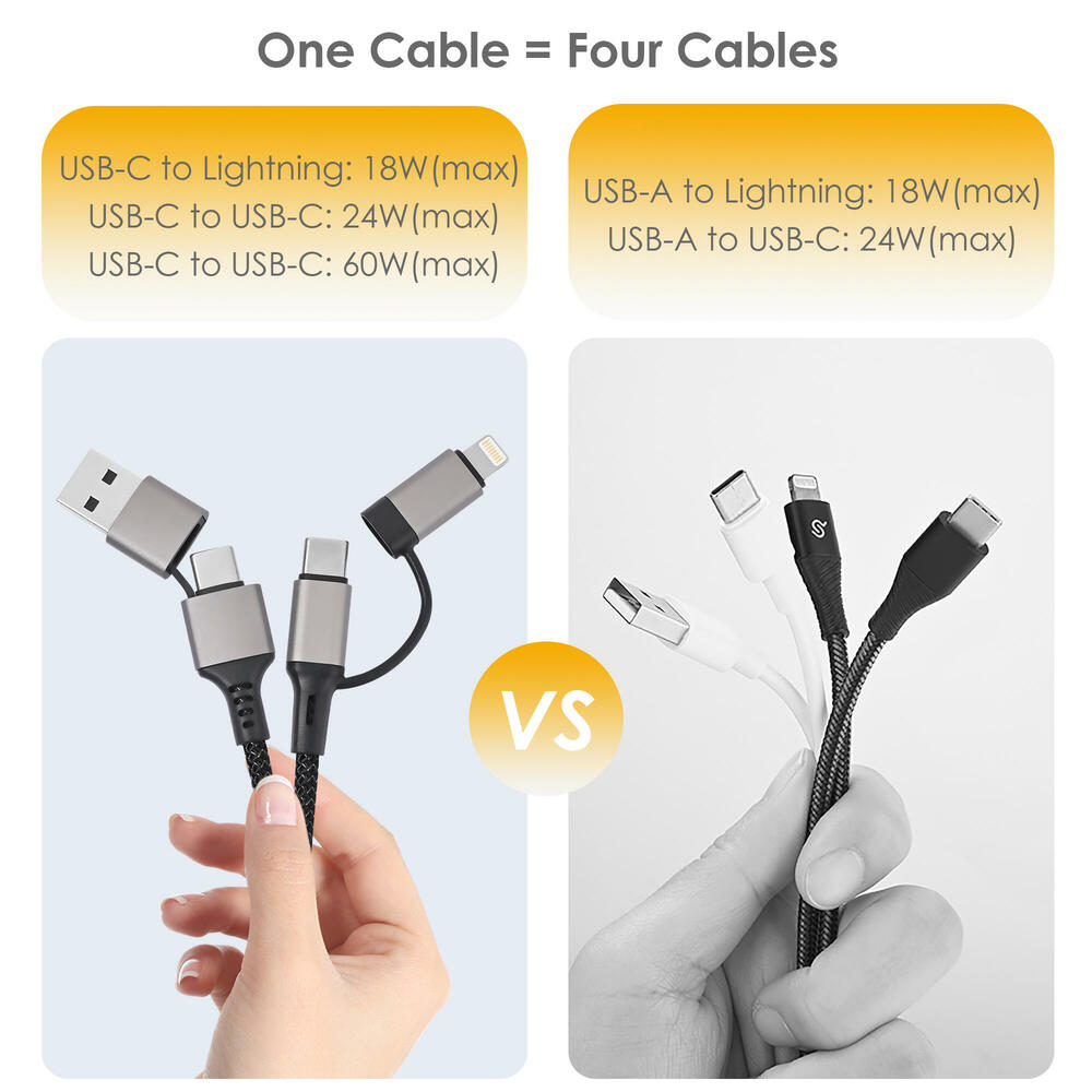 4-in-1 3A USB-C/USB-A to USB-C/Lightning Fast Charging Cable PD 60W ...