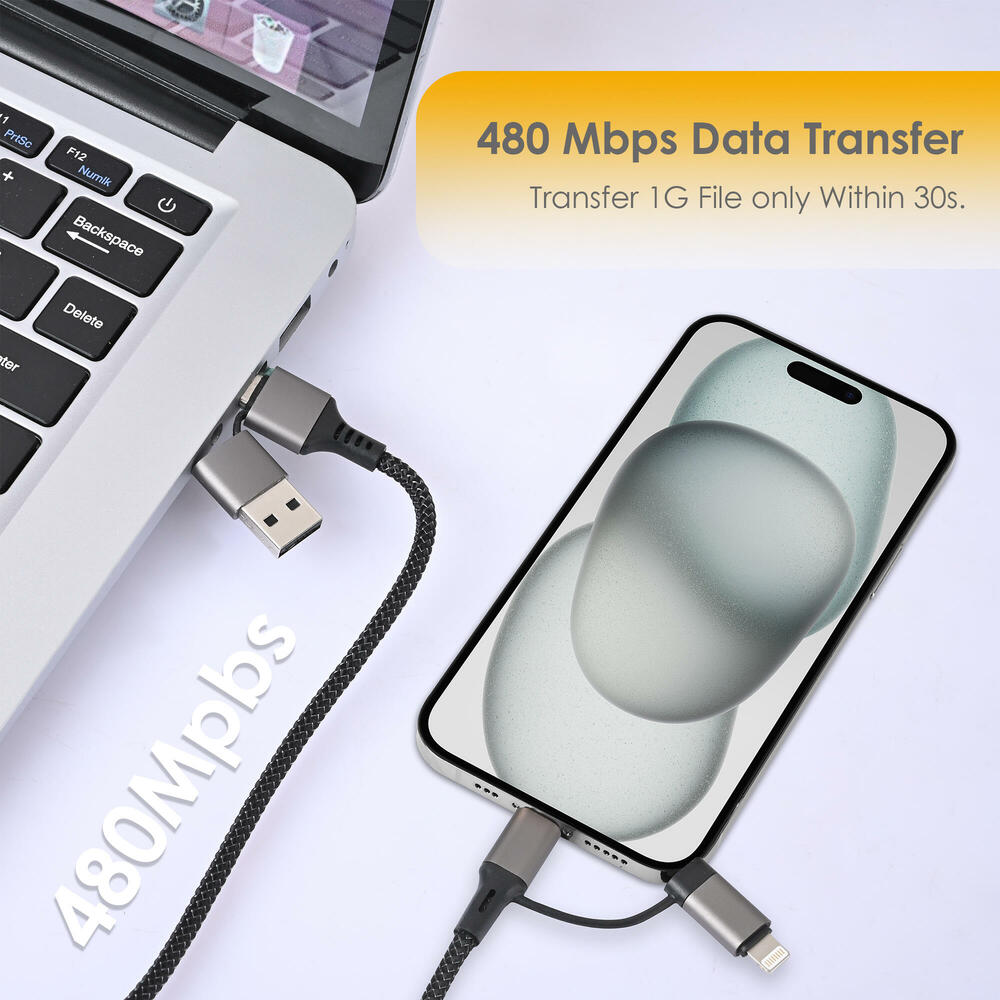 4-in-1 3A USB-C/USB-A to USB-C/Lightning Fast Charging Cable PD 60W ...