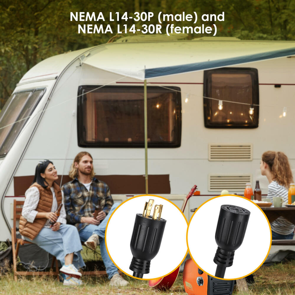 25Ft Generator Extension Cord 30Amp 125/250V SJTW 10/4 NEMA L14-30P to ...