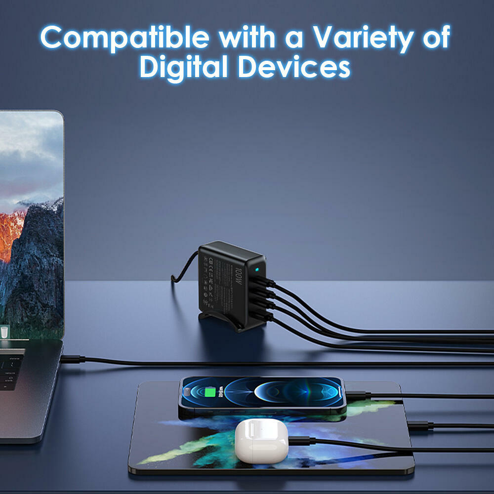 100W GaN 1A+3C USB Desktop Charger 4 Ports USB C Charging Station ...