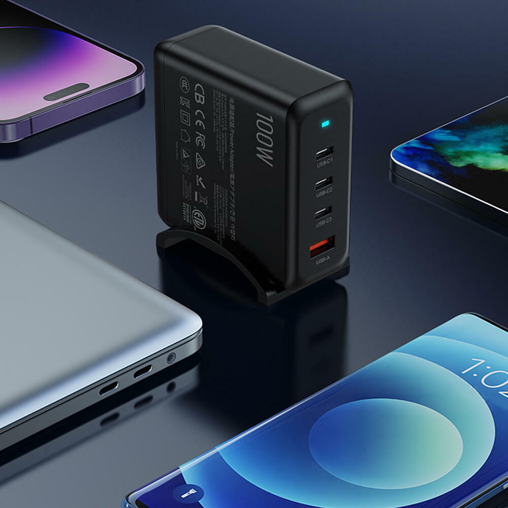 100W GaN 1A+3C USB Desktop Charger 4 Ports USB C Charging Station ...