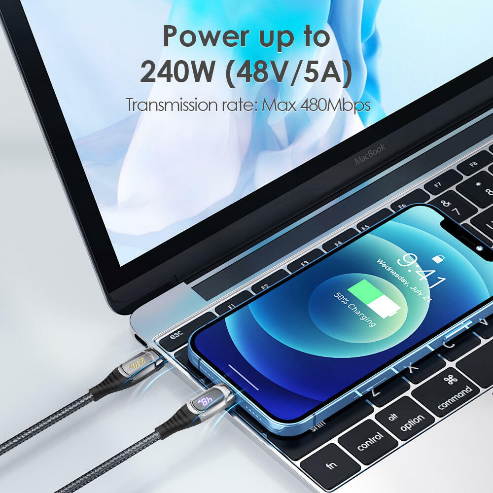 240W(EPR) Fast Charging USB C to USB C Cable with LED Display, Nylon ...