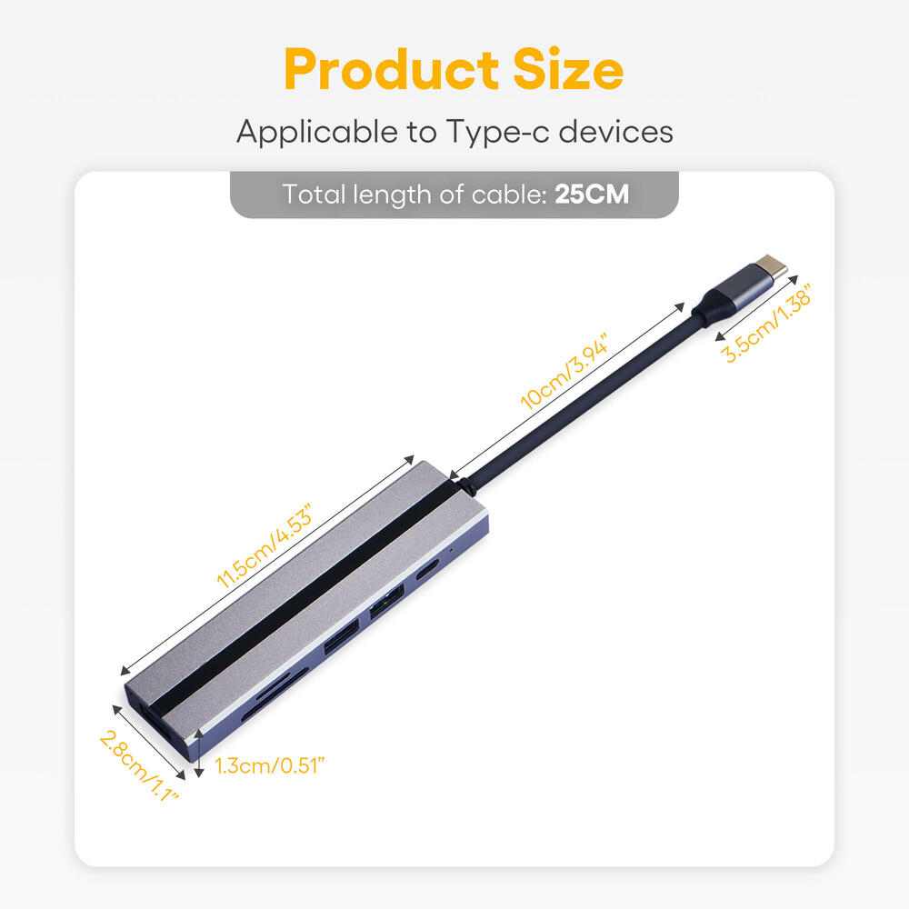 5-Port USB-C Hub with PD & SD/TF Reader