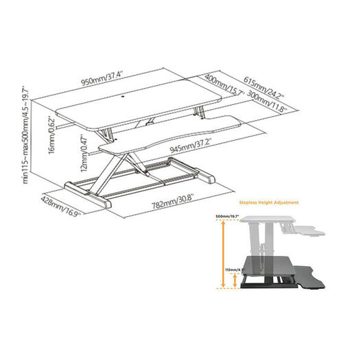 Height Adjustable Sit-Stand Desk Converter with Keyboard Tray